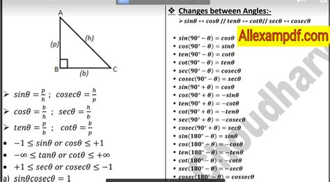 Trigonometric Formula Chart