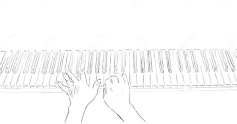 Tocando El Piano Manos En Las Teclas De Piano Dibujar Stock De
