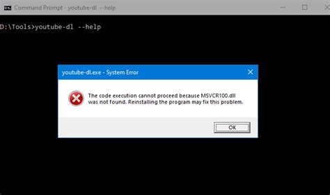 [fix] youtube dl error msvcr100 dll not found in windows winhelponline