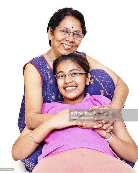 Cheerful Indian Senior Woman Grandmother With Her Granddaughter High