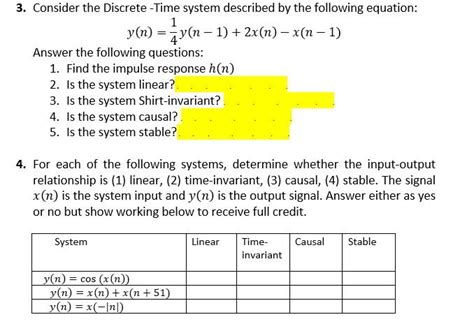 Solved 3 Consider The Discrete Time System Described By