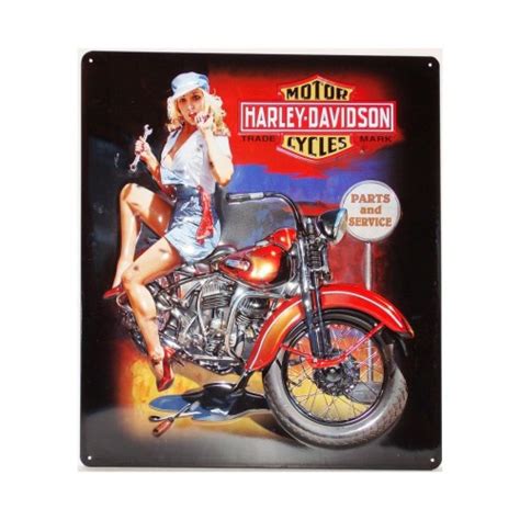 Plaque Harley Davidson Pin Up Mécano Et Sa Moto Tole Usa Deco Garage