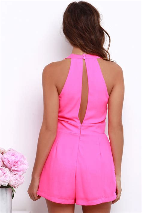 Cute Hot Pink Romper Sleeveless Romper Surplice Romper 48 00
