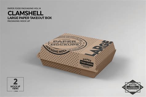 Paper Clamshell Takeout Boxes Mockup Food Box Packaging Paper Food