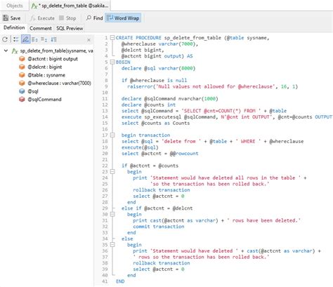 preventing all records from being deleted within a stored procedure