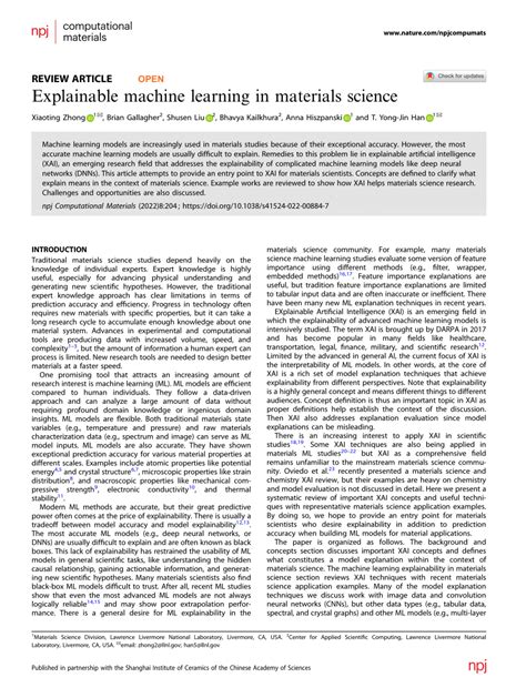 pdf explainable machine learning in materials science