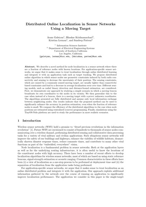 pdf distributed online localization in sensor networks using a moving
