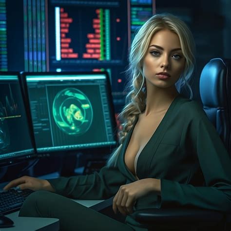 Premium Ai Image Trader Trading Girl A Woman Sits In Front Of Two
