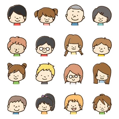 たくさんの子供の顔のかわいい手書き商用無料イラスト素材です。利用規約の範囲内で商用無料・フリーでダウンロードして