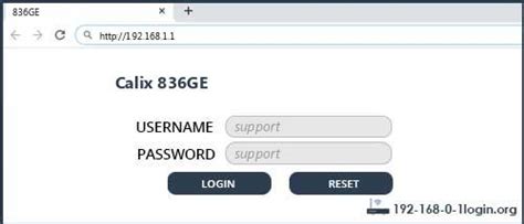 calix 836ge default username password and default router ip