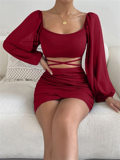 Burgundy Sexy Collar Long Sleeve Fabric Plain Bodycon Embellished High