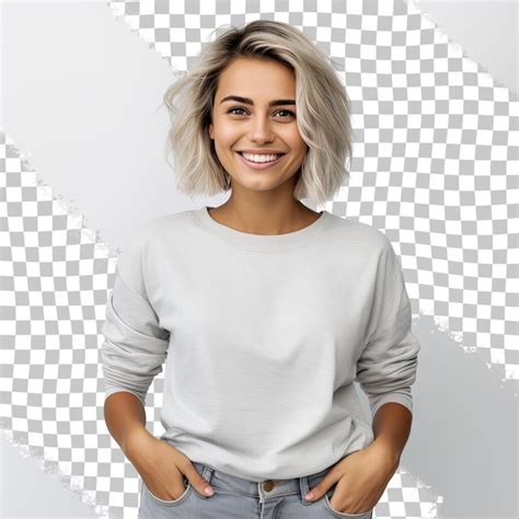 Premium Psd Happy Successful Woman Standing In Casual Outfit Smiling