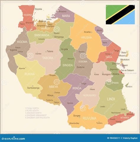 Tanzania Map Vintage Stamp Vector Illustration