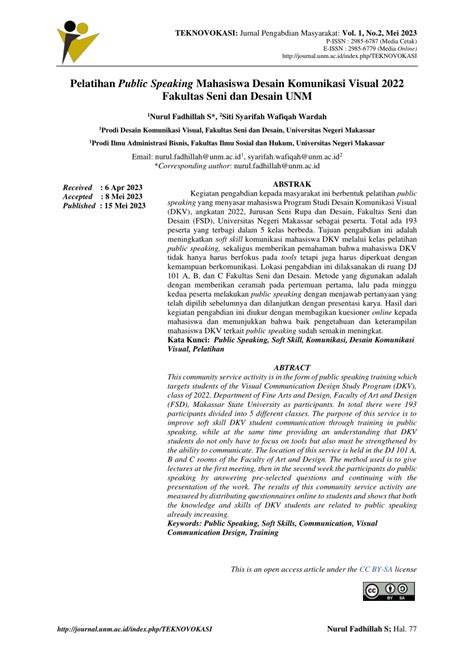 Pdf Pelatihan Public Speaking Mahasiswa Desain Komunikasi Visual 2022