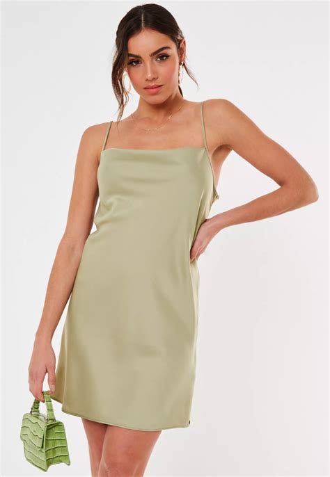 Khaki Satin Cowl Cami Slip Mini Dress Missguided Mini Dress