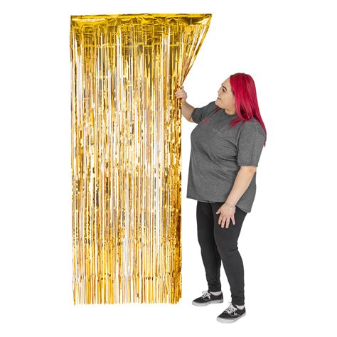 Gold Metallic Tinsel Foil Fringe Backdrop Curtain 6 5 Ft Cv Linens