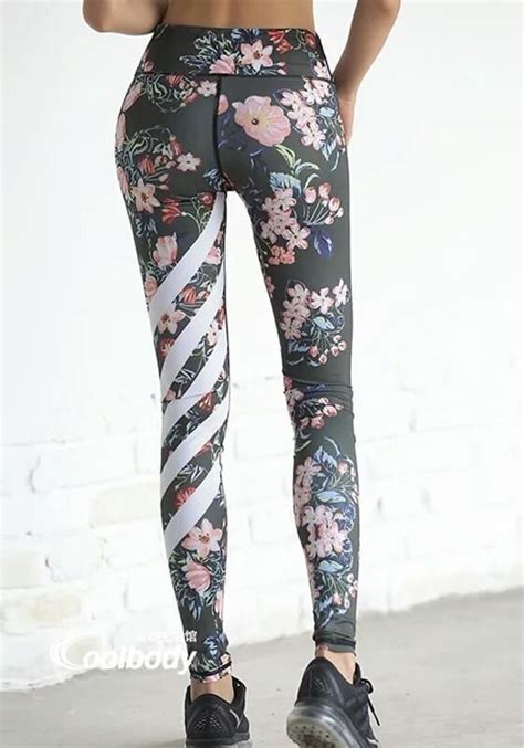 Green Floral Print High Waisted Sports Long Pants Floral Print