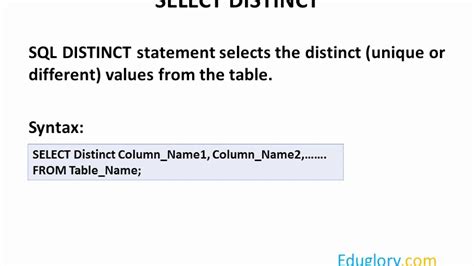 sql distinct statement youtube