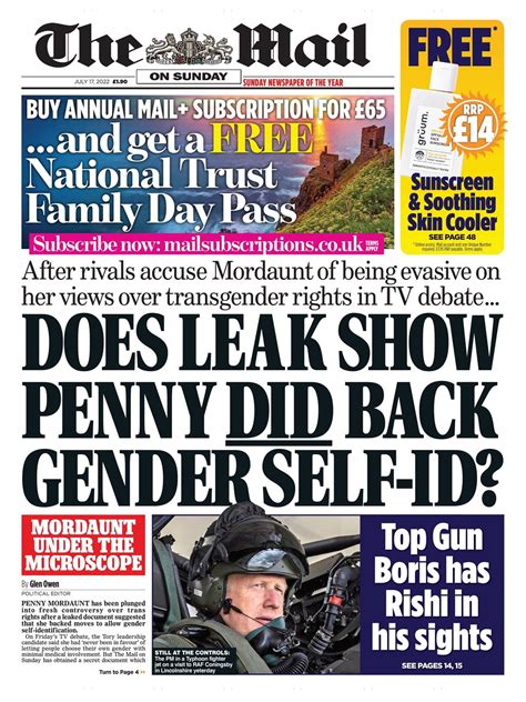 Mail On Sunday Front Page 17th Of July 2022 Tomorrows Papers Today