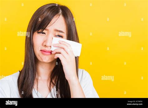 Portrait Of Asian Beautiful Young Woman Sad She Crying Wiping Tears
