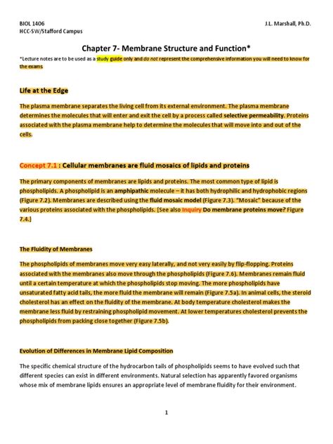 Chapter 7 Membrane Structure And Function Life At The Edge Pdf