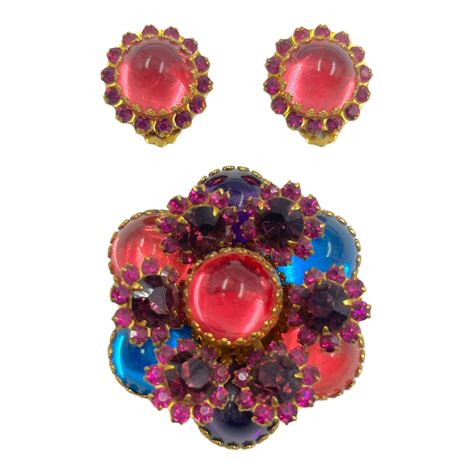 Vintage Selro Selini Jewelry Set Brooch Pin Earrings 1950s 1960s