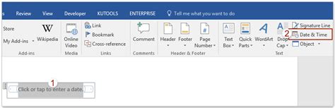 how to insert date picker showing current date by default in word