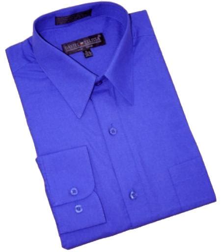 Royal Blue Cotton Blend Dress Shirt With Convertible Cuffs