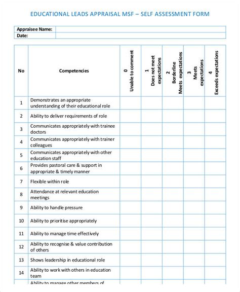 Ms Word Self Assessment Form Template Word Document T