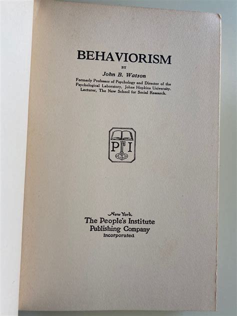 Behaviorism First Edition By Watson John B Very Good Hardcover