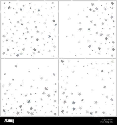 Silver Star Confetti Rain Festive Holiday Backgrounds Set Vector