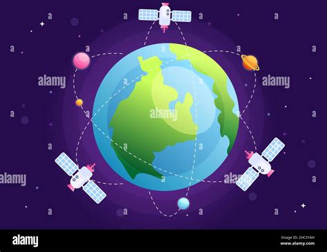 Satélites Artificiales En órbita Alrededor Del Planeta Tierra Con
