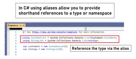 using aliases in c to provide shorthand references to types or namespaces