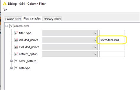 use flow variable to control the columns to loop over with column list