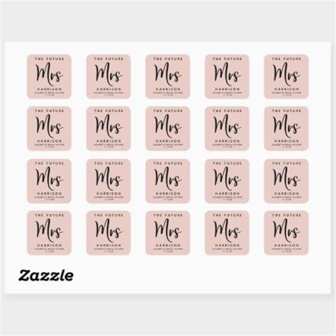 Future Mrs Personalized Blush Pink Bridal Shower Square Sticker Zazzle