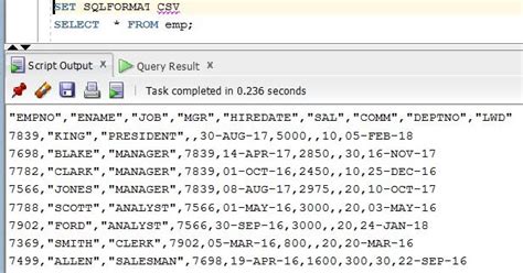 sqlformat csv json xml format output of sql in sqldeveloper