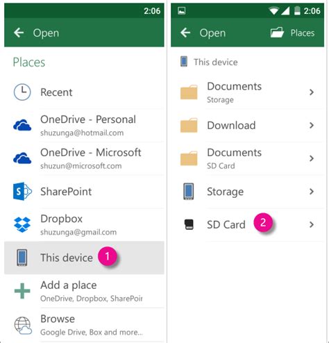 how can i open office files from an external storage sd card