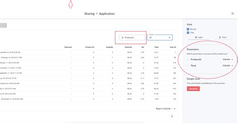 default parameters are missing when a metabase question is shared