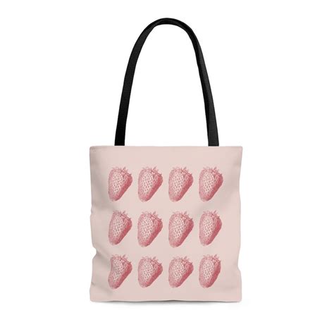 Strawberry Tote Bag Cute Cottagecore Pink Tote Bag Vintage