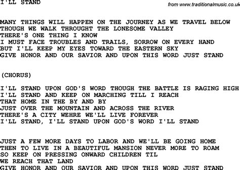 Country Southern And Bluegrass Gospel Song Ill Stand Lyrics