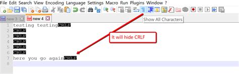 notepad cr and lf characters shown at the end of each line in notepad