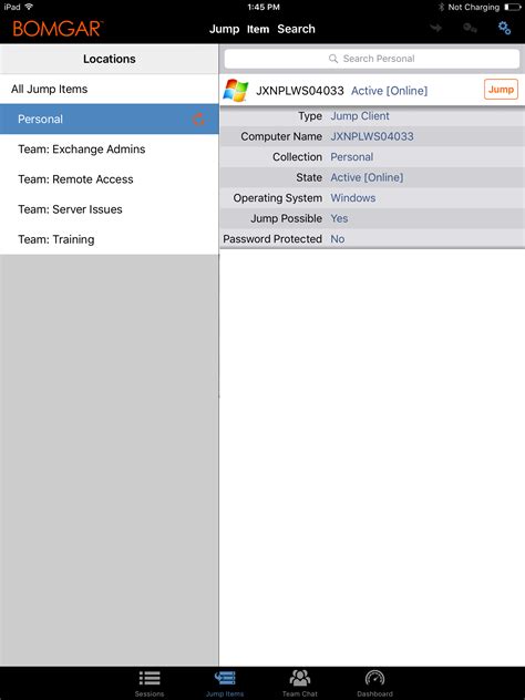 use jump items to access endpoints from the ios access console