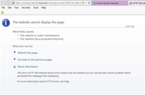 unable to load the shared calendar 500 error microsoft community