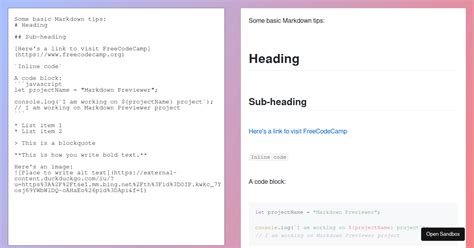 freecodecamp markdown previewer codesandbox