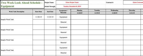 excel templates look ahead schedule template