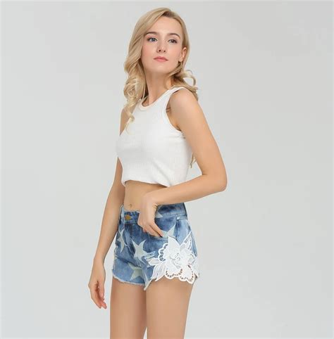 Amazon Ebay Speed Sell Pass Hot Style Sexy Lace Stitching Denim Shorts