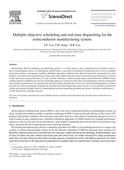 pdf multiple objective scheduling and real time dispatching for the