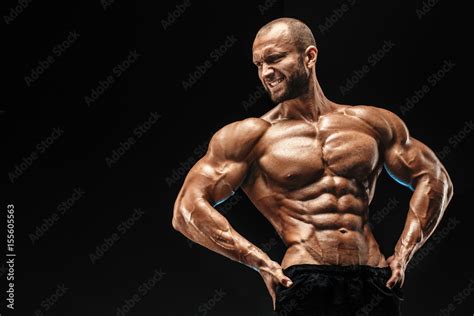 Strong Bald Bodybuilder With Six Pack Strong Bodybuilder Man With