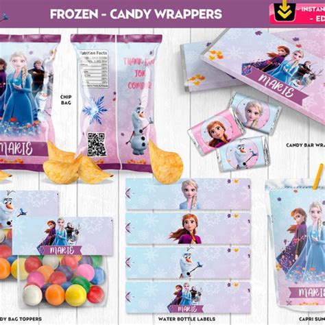 Frozen Birthday Party Bottle Label Elsa Anna Olaf Water Bottle Etsy