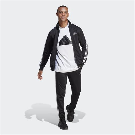 Mens Clothing Basic 3 Stripes Tricot Track Suit Black Adidas Egypt